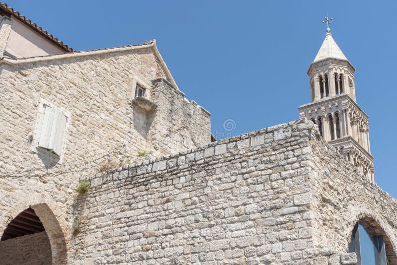 Tower and Wall in Split in Croatia Stock Photo - Image of site ...