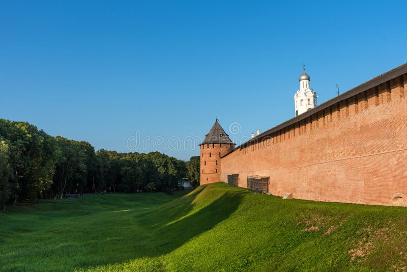 Tower and Walls of Novgorod Kremlin in Veliky Novgorod, Russia. Stock ...