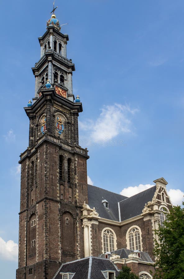 Tower of Westerkerk in Amsterdam Stock Image - Image of culture, bridge ...
