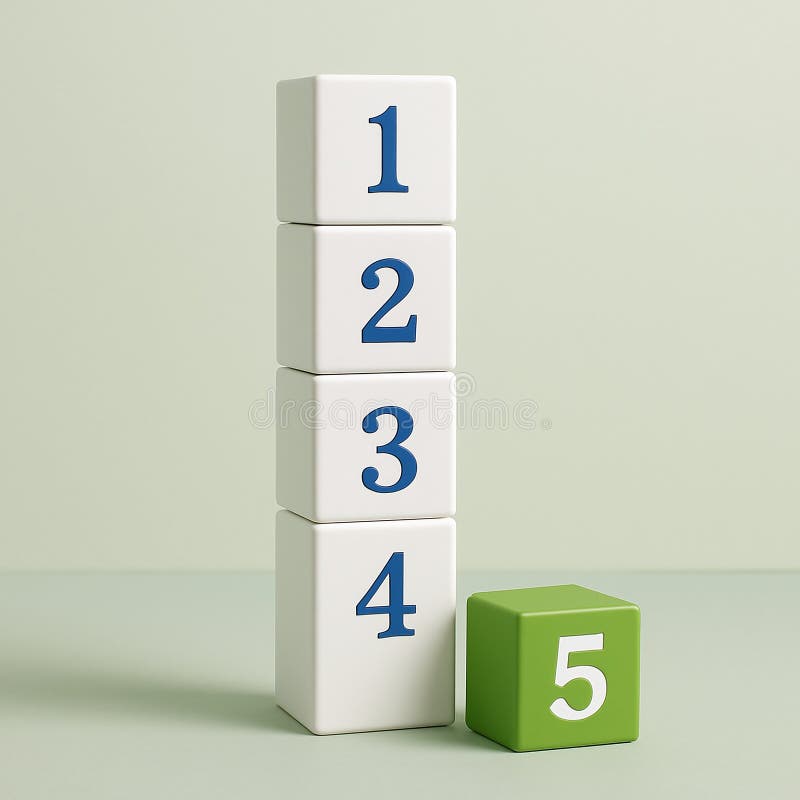 Tower of White Blocks with Blue Numbers and a Green Block Stock ...