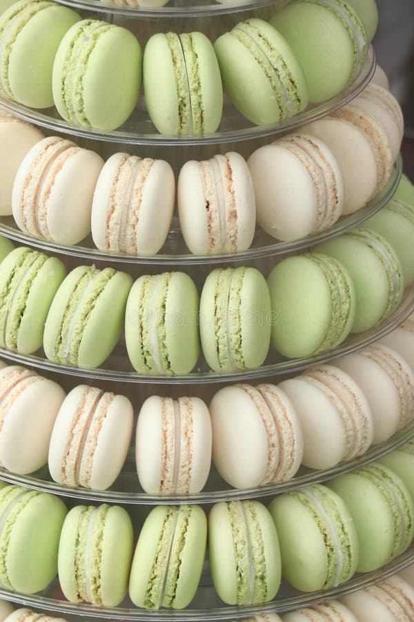 Tower of White and Green Macarons Stock Photo - Image of bake, tray: 282197064