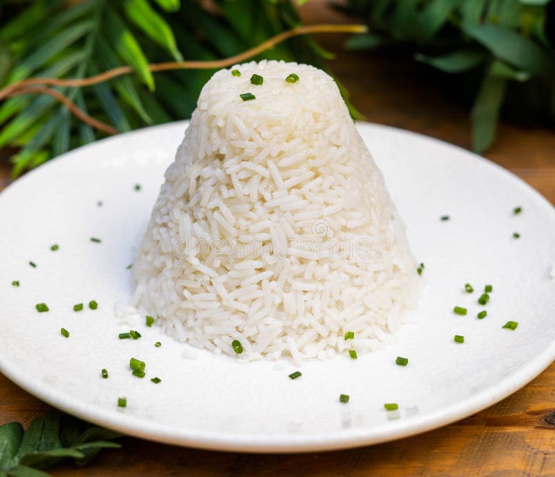 Tower of White Rice of the Basmati Type As a Garnish for Meat Stock ...