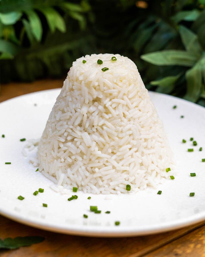Tower of White Rice of the Basmati Type As a Garnish for Meat Stock ...
