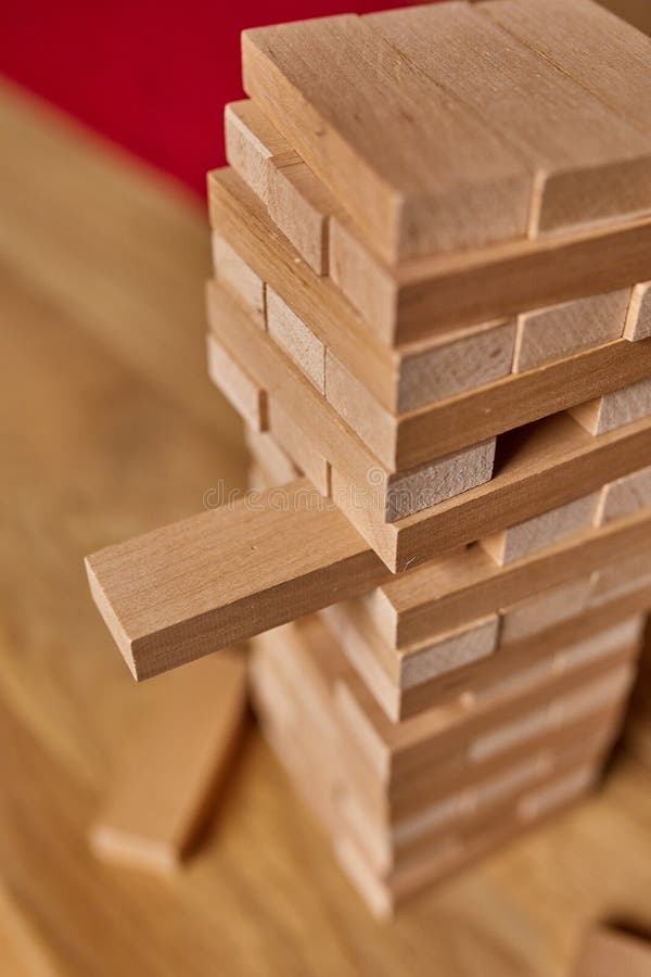 Tower of Wood Blocks Stack Game on the Table, Stock Image - Image of ...