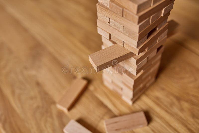 Tower of Wood Blocks Stack Game on the Table, Stock Image - Image of ...