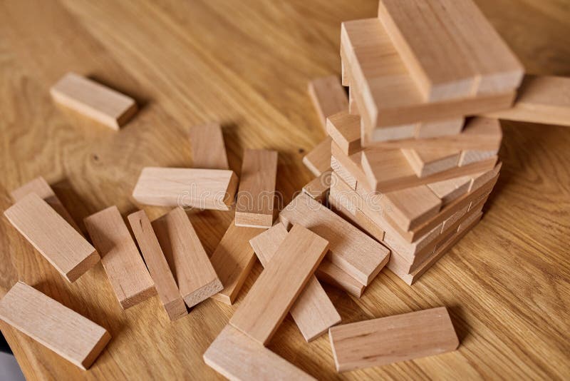 Tower of Wood Blocks Stack Game on the Table, Stock Image - Image of ...