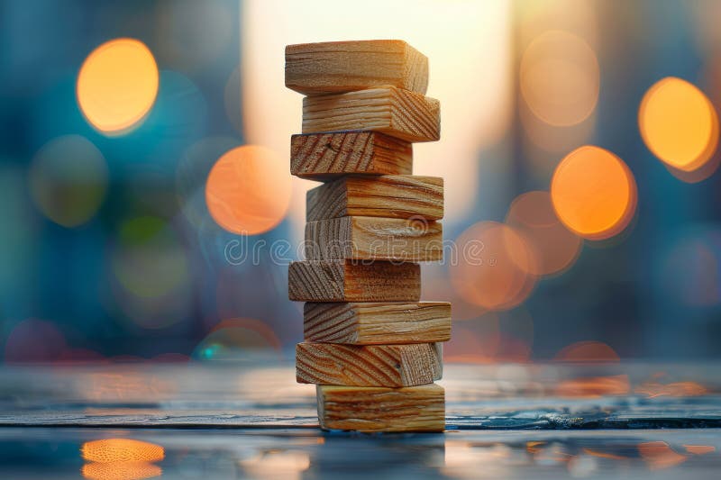 A Tower of Wooden Blocks Symbolizing Success Built Step by Step ...