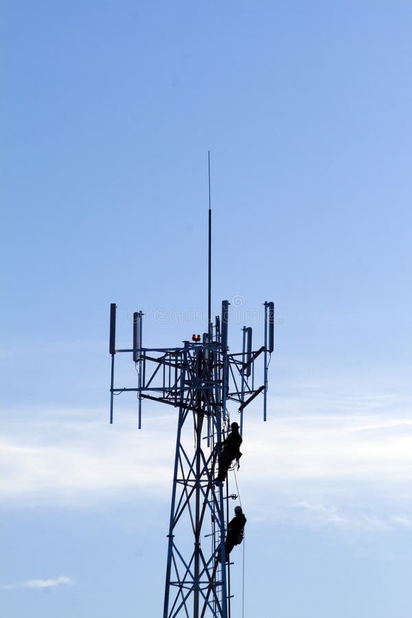 Crew Working On The Cell Tower Stock Photo - Image of crew, manual ...