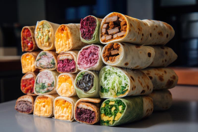 Tower of Wraps with Different Fillings and Sauces Stock Illustration ...