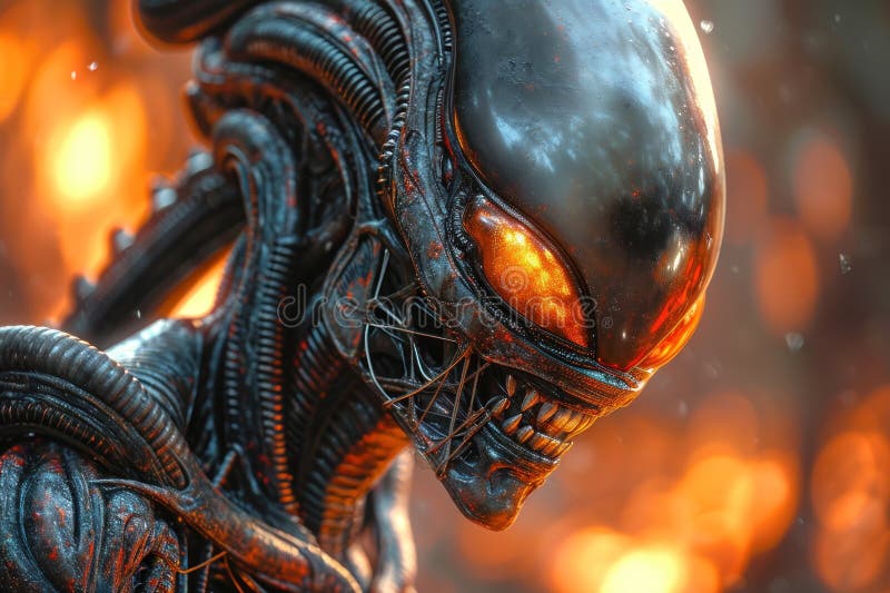 A Towering Alien Warrior Statue with Glowing Eyes and Teeth, Crafted ...