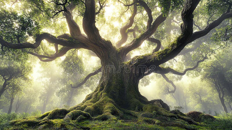 Towering Ancient Oak Tree, AI Generated Stock Illustration ...