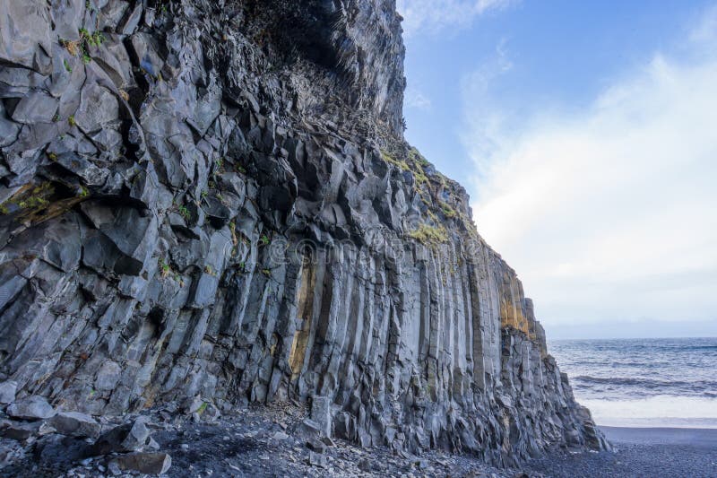 Towering Basalt Cliffs at Reynisfjara Black Sand Beach. Stock Image ...