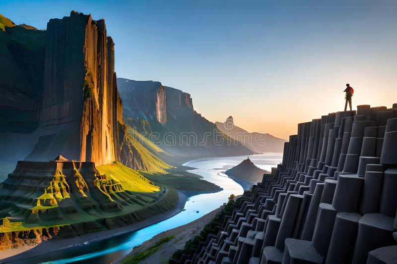 Formation Basalt Columns Landscape Stock Illustration - Illustration of ...