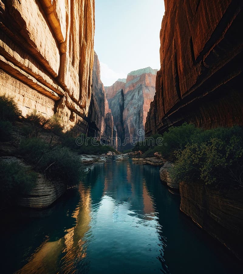 Towering Canyon and River stock illustration. Illustration of beautiful ...