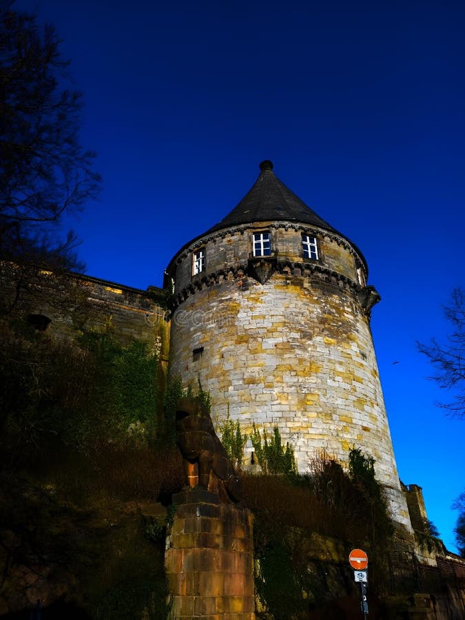 Towering Castle Perched on a Hill Against a Sky Backdrop Stock Image ...