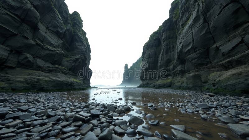 Towering Cliffs and Ocean Passage Stock Illustration - Illustration of ...