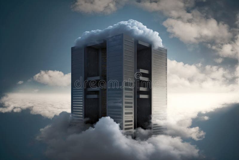 A Towering Computer Server Rising Above the Clouds, Symbolizing the ...