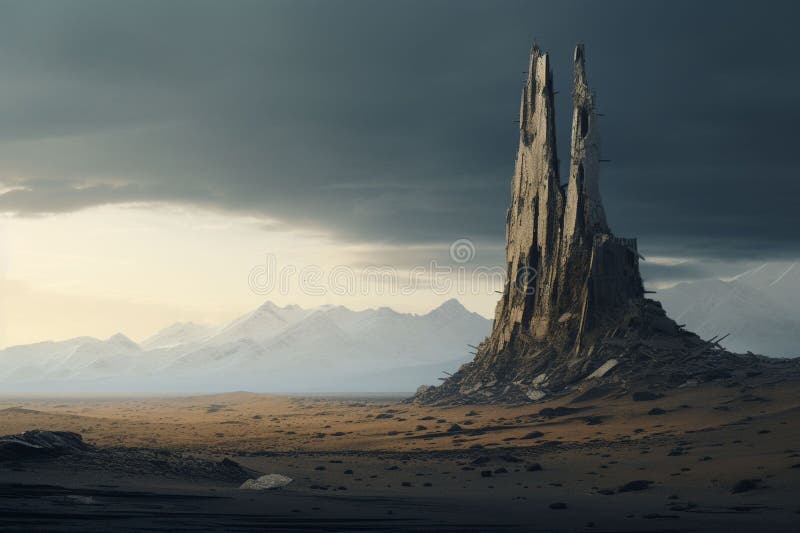 Towering Edifice Standing Alone on a Desolate Stock Illustration ...