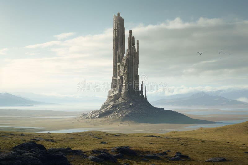 Towering Edifice Standing Alone on a Desolate Stock Illustration ...
