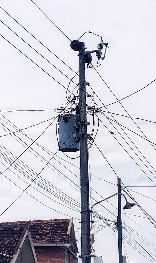 Towering Electric Poles with Many Cables Stock Image - Image of ...