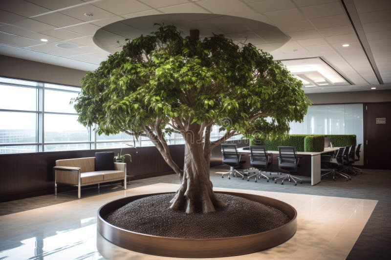 Towering Ficus Tree in Modern Office Setting Stock Illustration ...