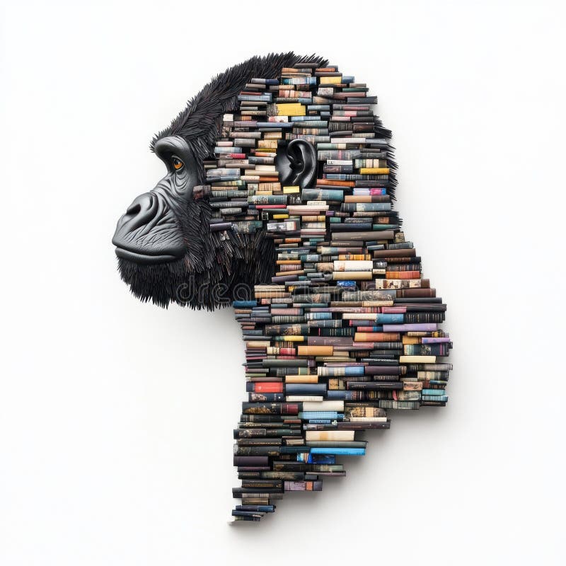 Towering Gorilla Constructed from Stacked Books Stock Illustration ...