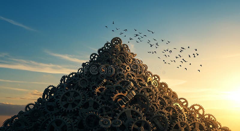 A Towering Heap of Interlocking Mechanical Gears Forms a Conical ...