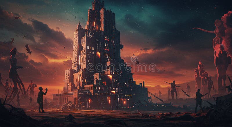 A Towering, Illuminated Structure Dominates a Post-apocalyptic ...