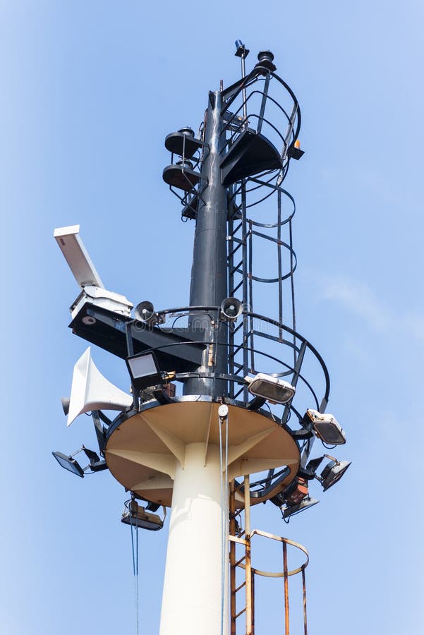 A Towering Mast Stretches Skyward, Adorned with Navigation Lights, Its ...