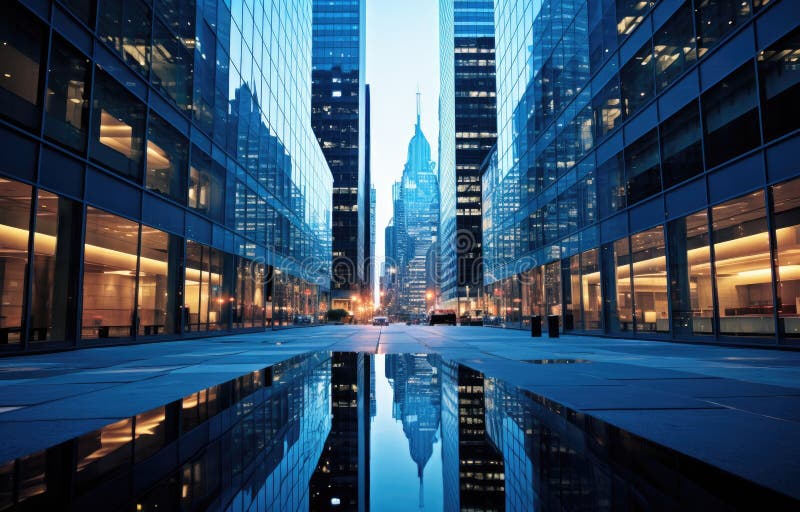 Towering Modern Buildings Linear Perspective Mirrored Reflections ...