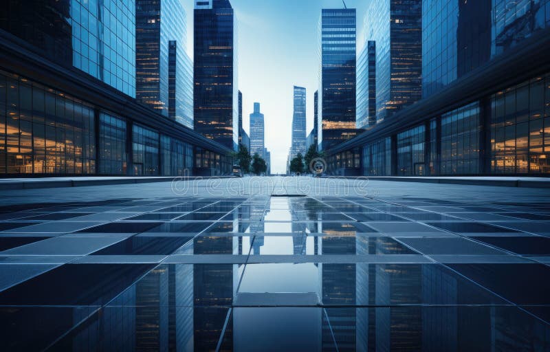 Towering Modern Buildings Linear Perspective Mirrored Reflections ...