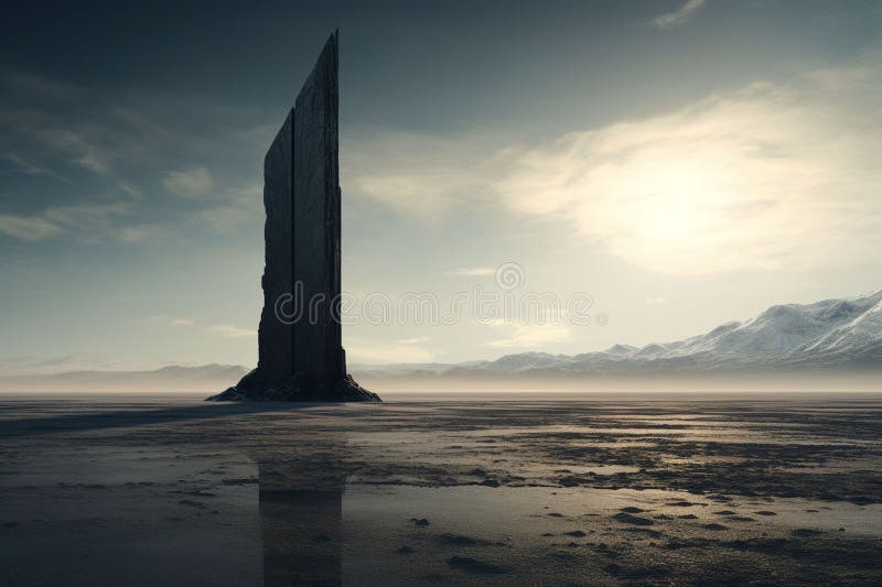 Towering Monolith Casting a Long Shadow Across Stock Illustration ...
