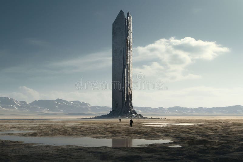 Towering Monolith Casting a Long Shadow Across Stock Illustration ...
