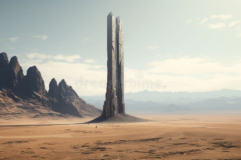 Towering Monolith Casting a Long Shadow Across Stock Illustration ...
