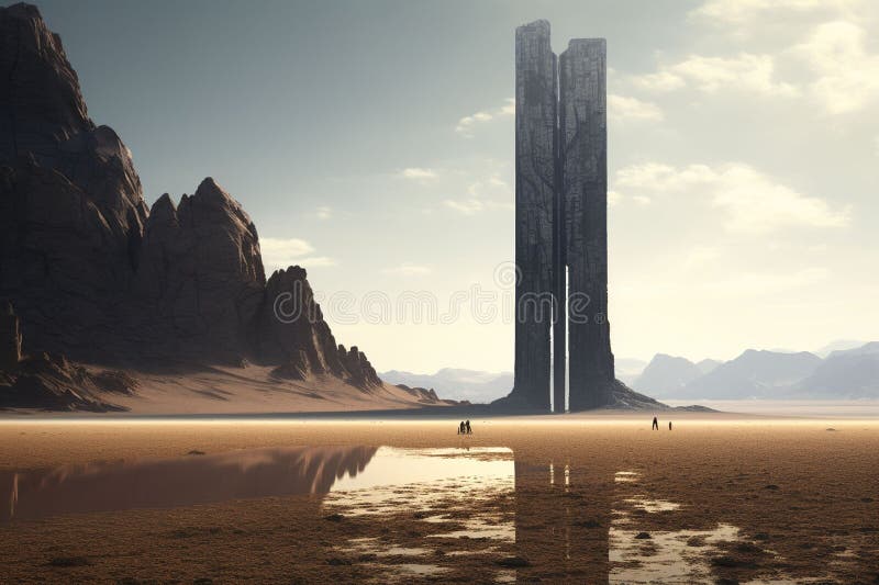 Towering Monolith Casting a Long Shadow Across Stock Illustration ...