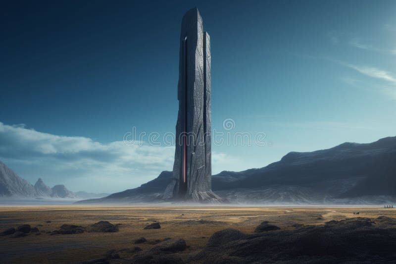 Towering Monolith Casting a Long Shadow Across Stock Illustration ...