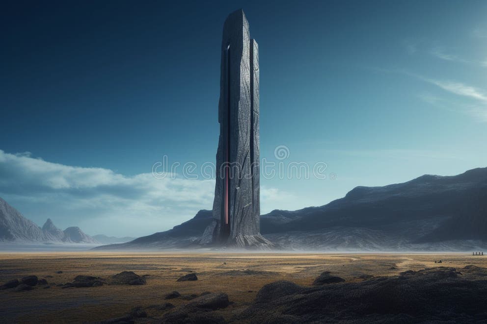 Towering Monolith Casting a Long Shadow Across Stock Illustration ...