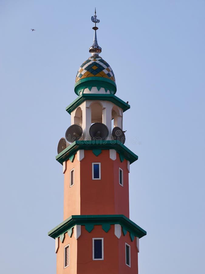 A Towering Mosque Tower with Middle Eastern Architectural Style Stock ...