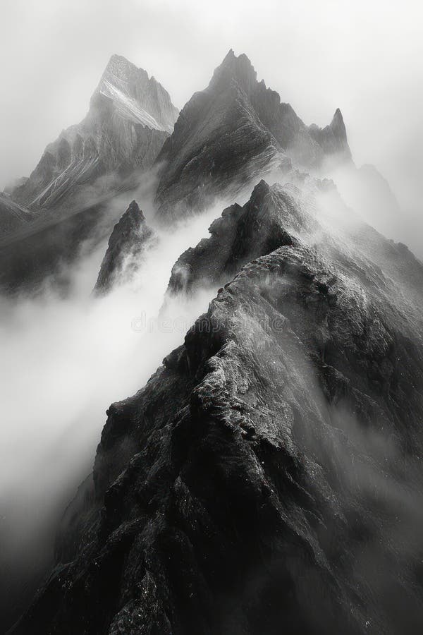 A Towering Mountain Peak Shrouded in Mist Stock Photo - Image of misty ...