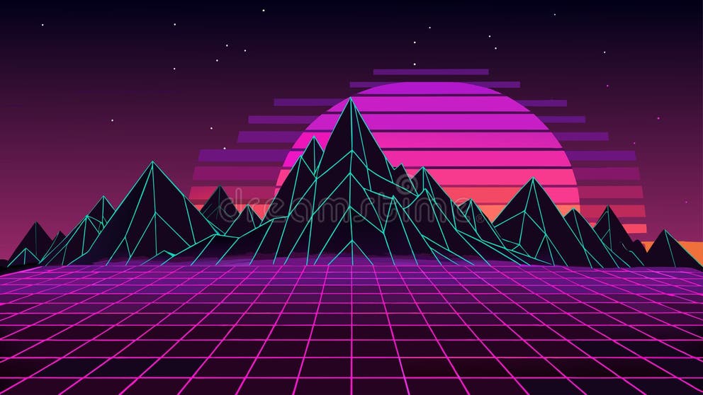 A Towering Mountain Range Made Entirely of Binary Code Reaching into a Neontinged Sky.. Vector ...