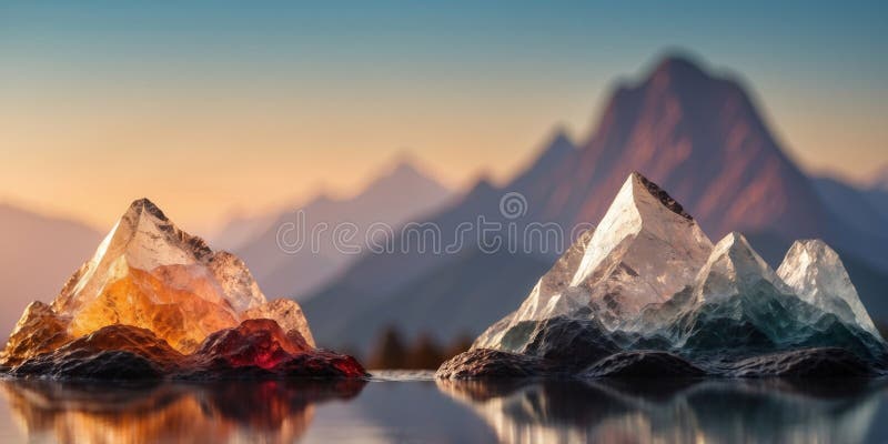 Three Suns Setting Over Mountainous Desert, Sci-fi Landscape ...