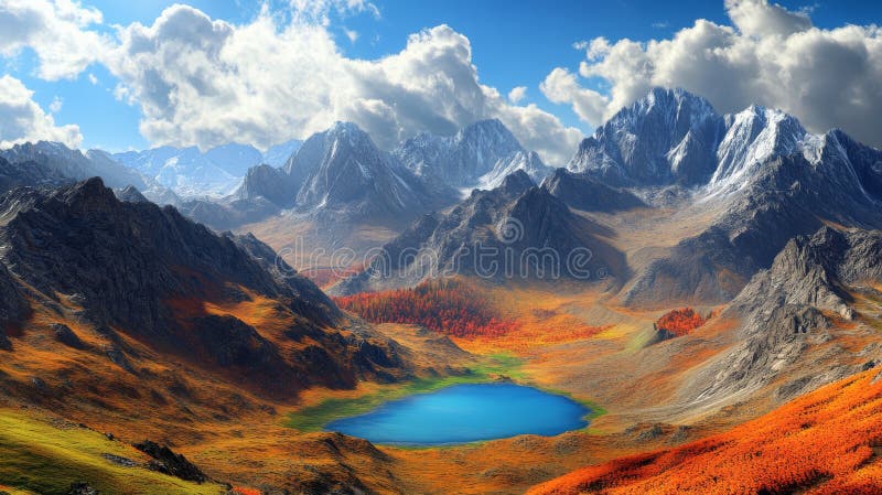 A Towering Mountain Range with a Vibrant Green Valley Beneath a Bright ...