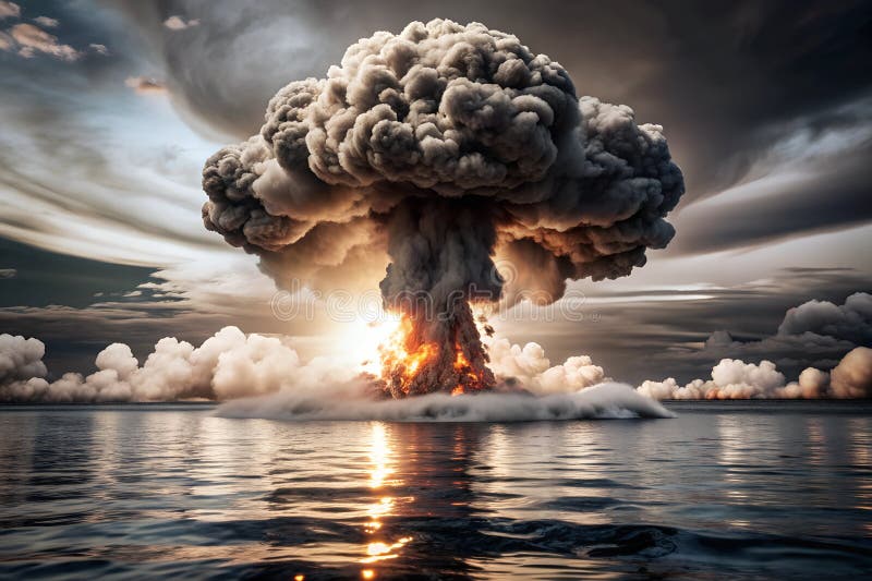 Towering Mushroom Cloud from a Nuclear Explosion Expanding Over the ...