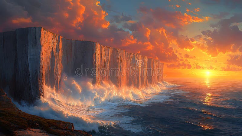 Towering Ocean Cliffs with Crashing Waves, a Dramatic Coastal Scene ...