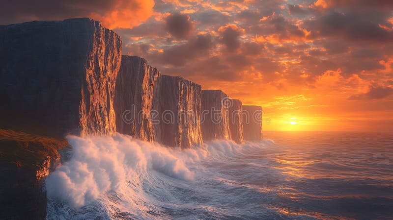 Towering Ocean Cliffs Waves Crashing Below Dramatic Coastal Scene Stock ...
