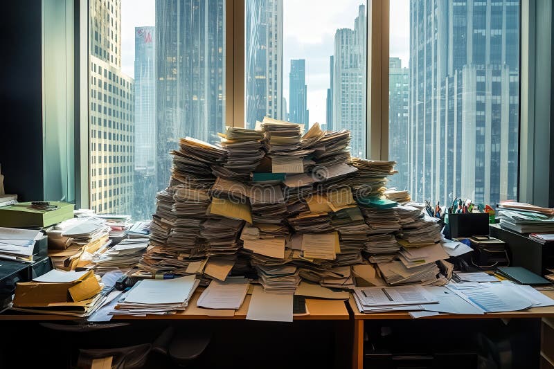 A Towering Pile of Paperwork in a City Office Stock Illustration ...