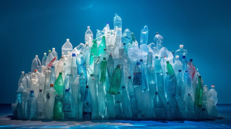 Towering Pile of Plastic Bottles in Ocean-inspired Scene Stock Image ...