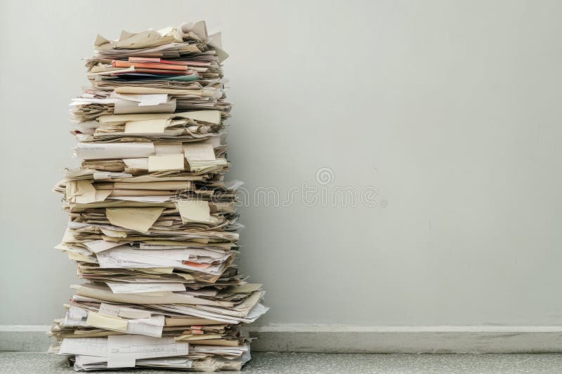 A Towering Pile of Unorganized Papers in a Minimalist Office Setting ...