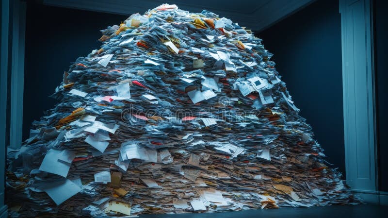 A Towering Pile of Unorganized Papers Reveals a Chaotic Office Setting ...