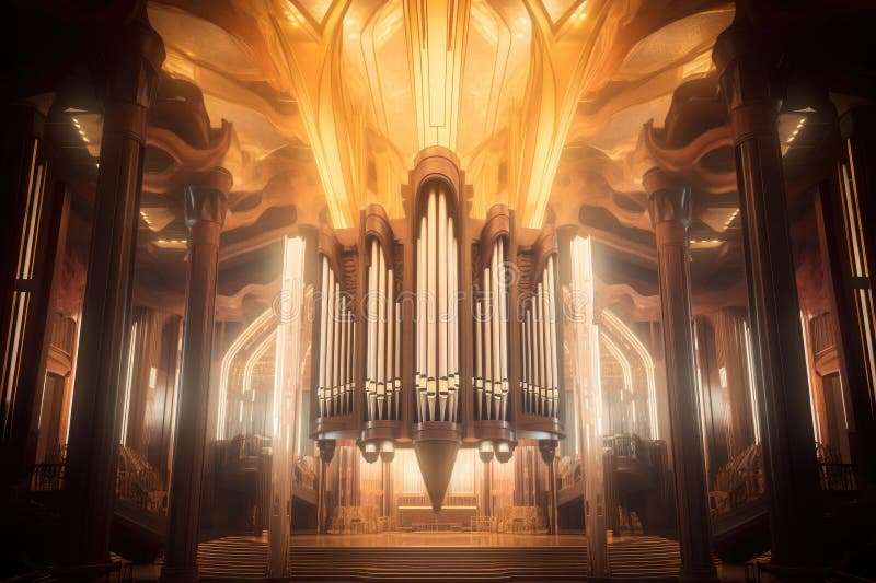 Towering Pipe Organ Illuminated in Soft Light Stock Illustration ...